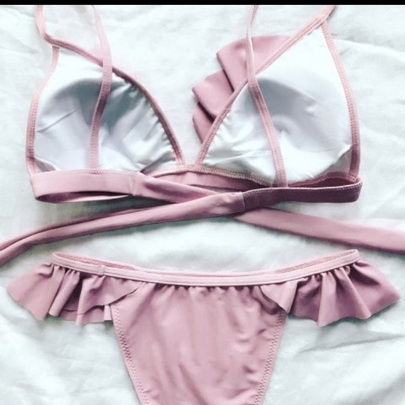 Swim | Full Bikini Set Light Pink Bikini With Ruffles | Poshmark